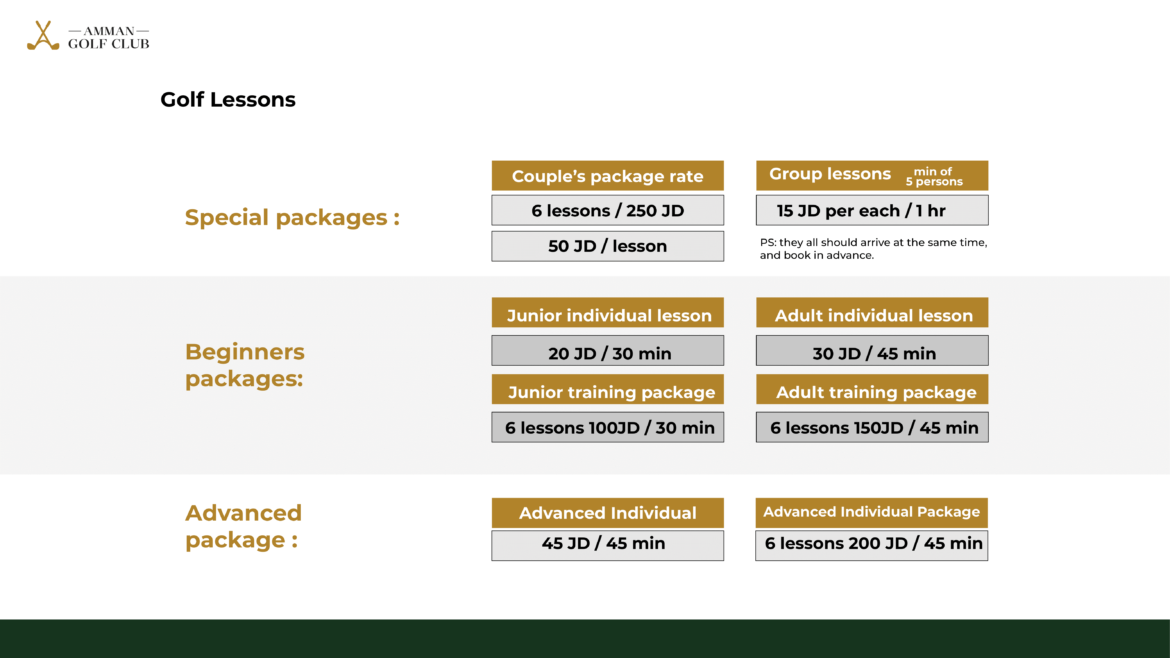 RATES - Amman Golf Club